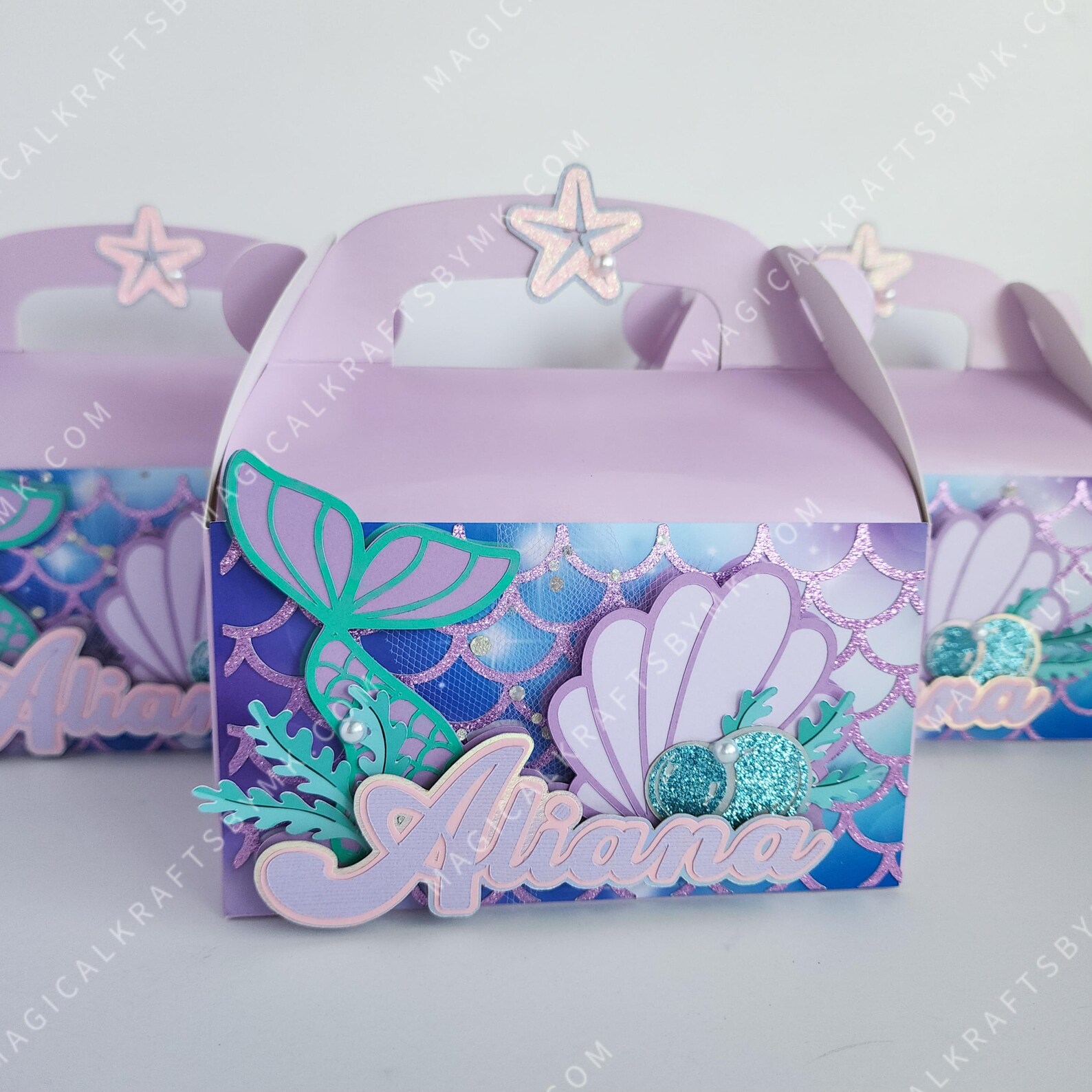 Mermaid Favor Boxes: 3D (customize Colors, Age and Name) - Etsy