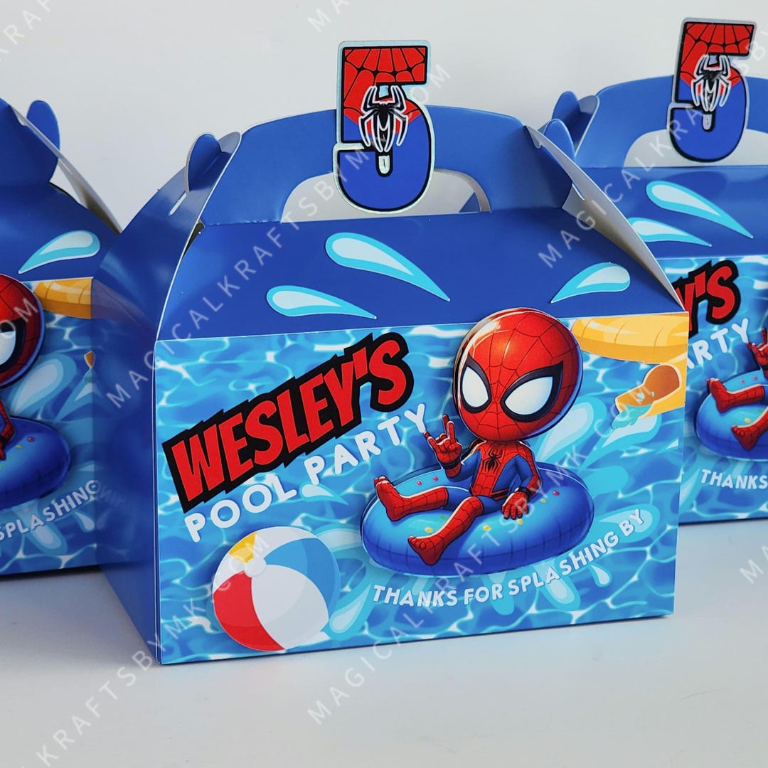 Spidey Pool Party Favor Boxes: 3D (customize Colors, Age and Name) - Etsy