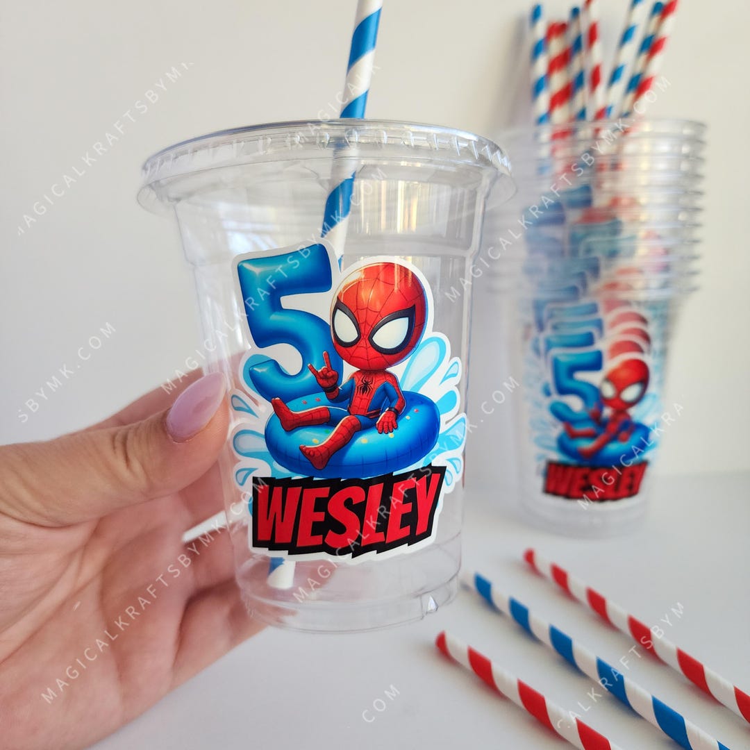 Spidey Pool Party Cups: Customize Size, Color, Name - Etsy