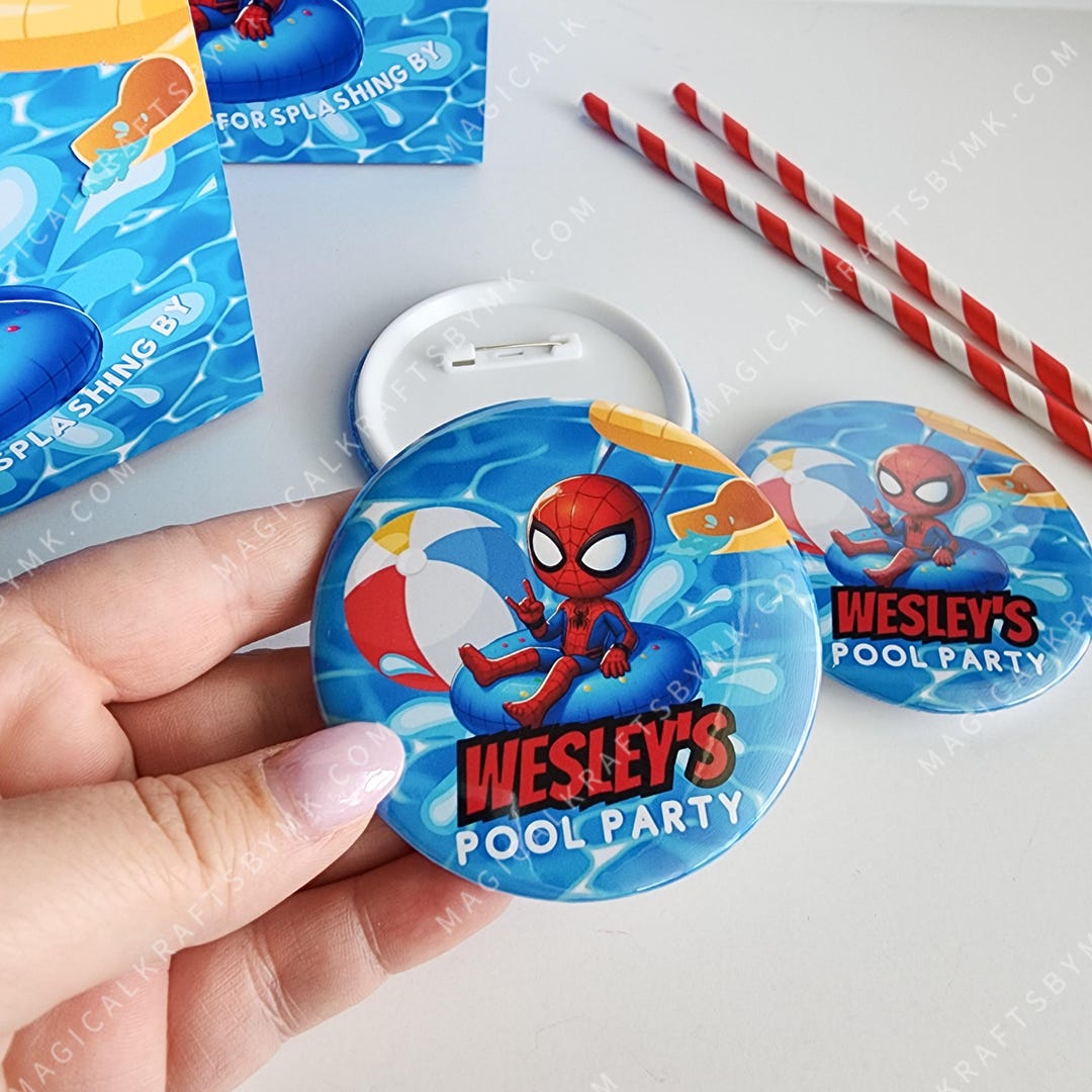 Spidey Pool Party Button Pins 3" Wide: (customize Age/name) - Etsy