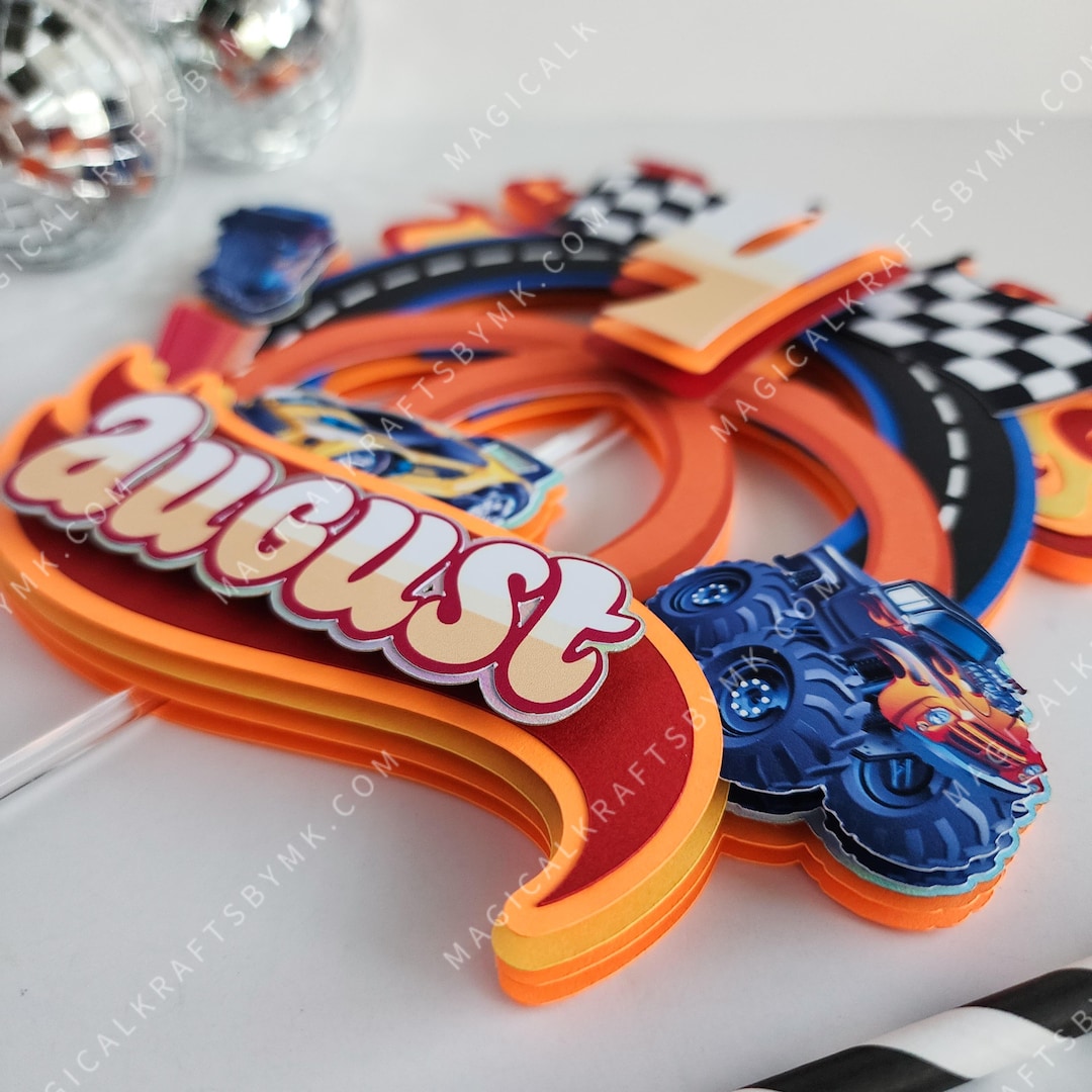 Hot Track Cars Cake Topper: 3d/opt. Shaker (customize) - Etsy