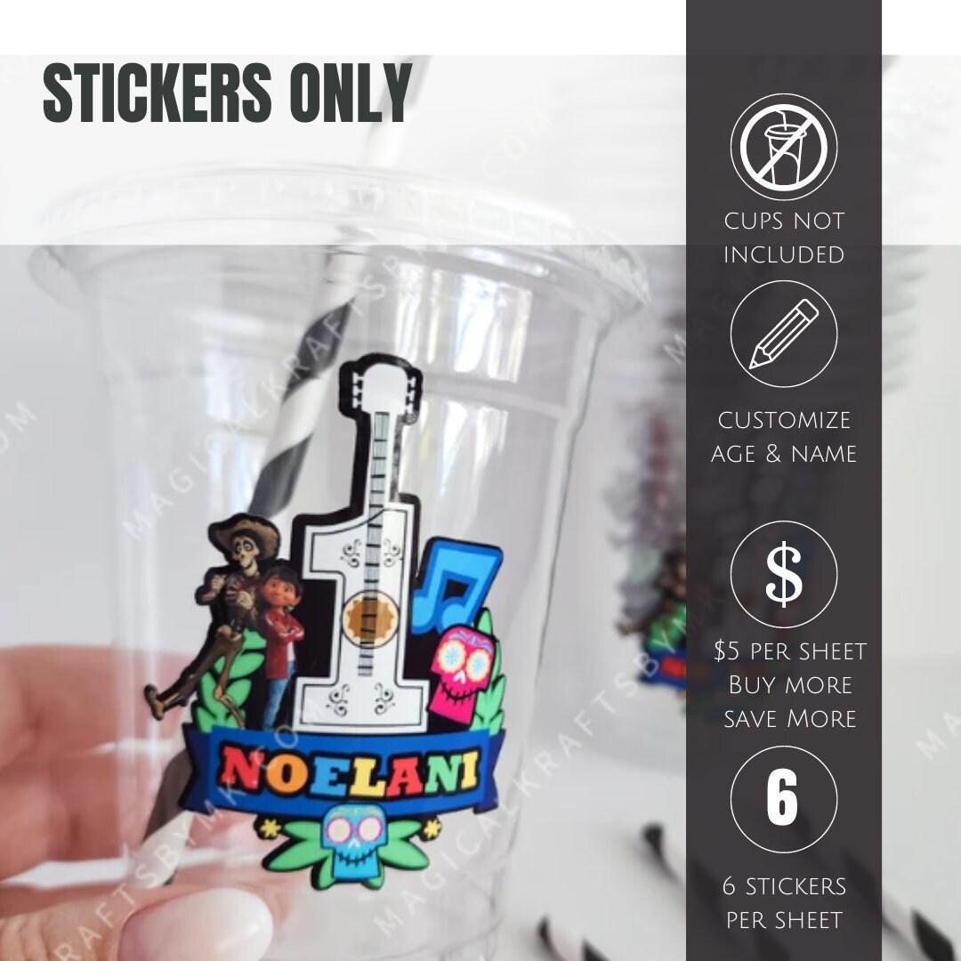 Stickers Only coco Theme: Customize Size, Color, Name No Cups Included ...