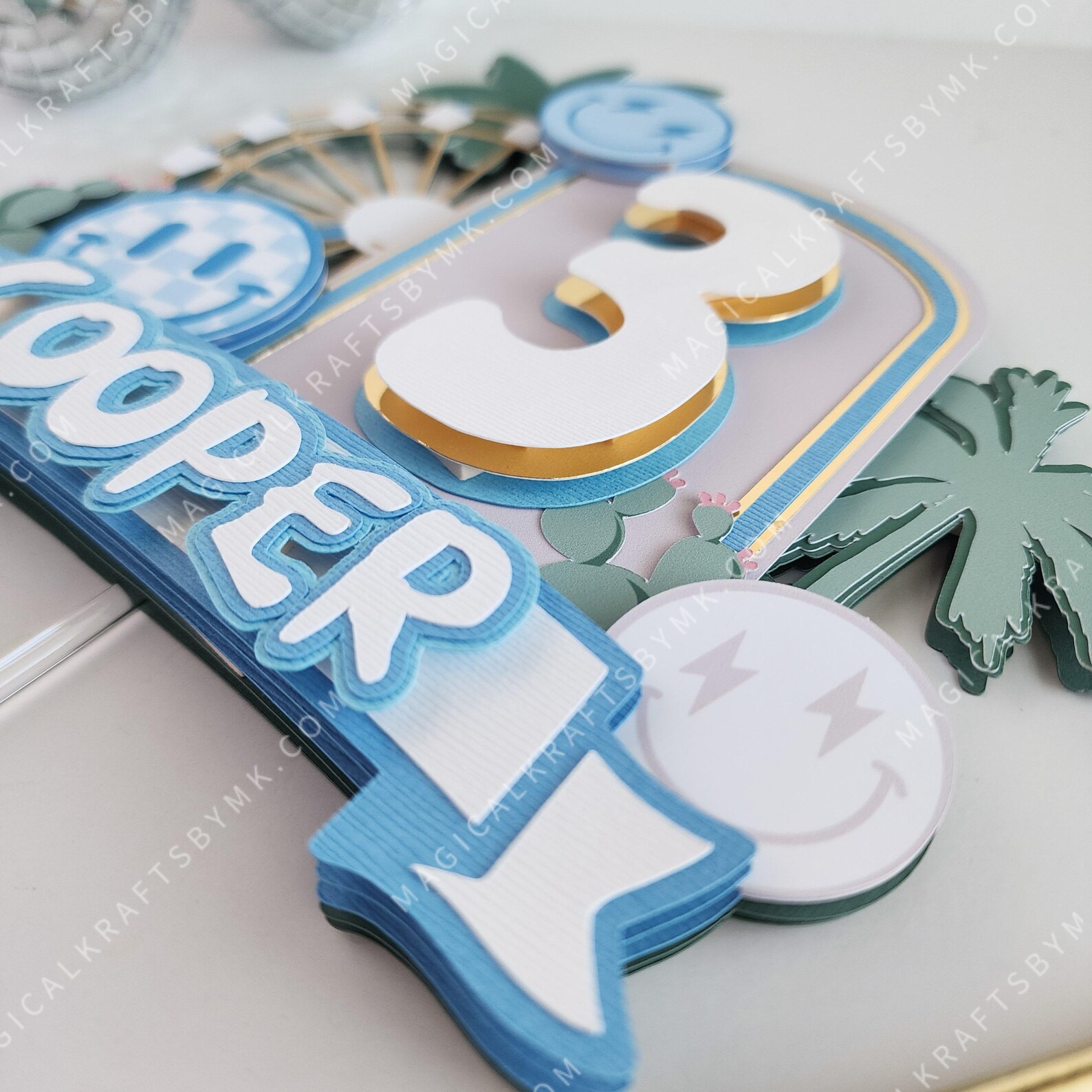 Blue Boho Music Fest Cake Topper: 3D (customize Colors) - Etsy