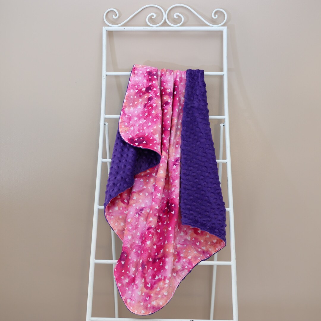 Pink & Purple Hearts Baby Snuggle Blanket: Minky Fleece, Baby Girl, 28 ...
