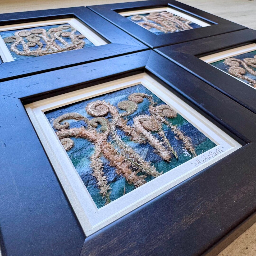 MIDDLE EARTH Fiddlehead Fern Pressed Flower Scene Framed Botanical Art ...