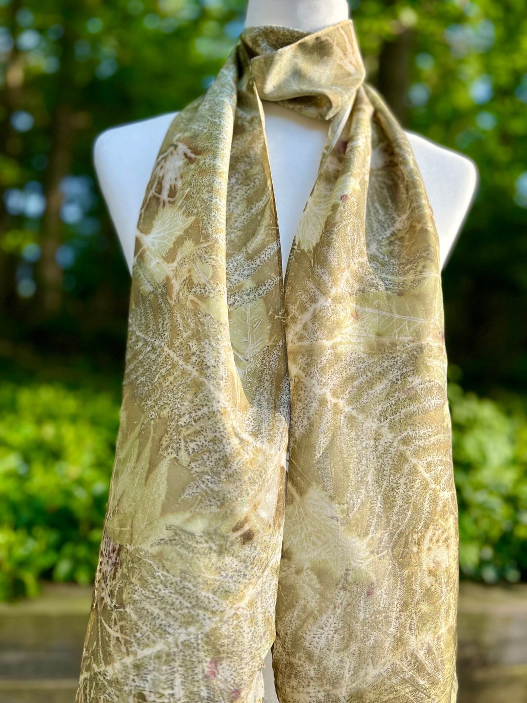 FOREST FAE Ecoprinted Silk Scarf Botanical Print Fabric Nature Pattern ...