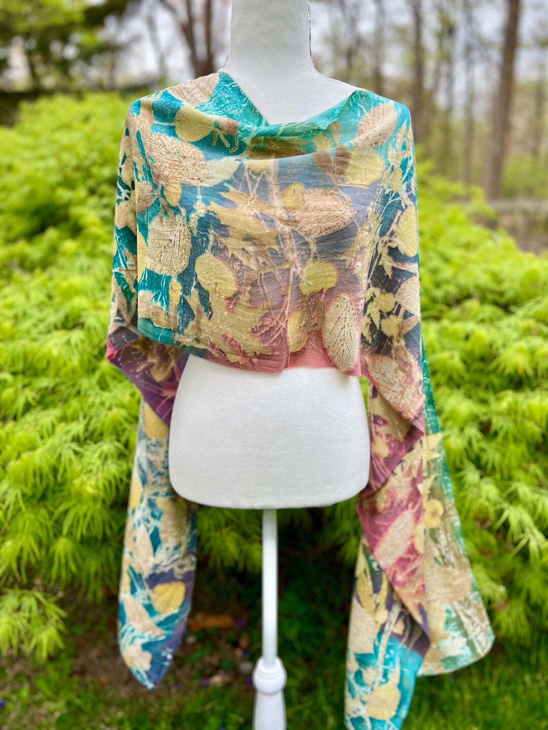 The Patchworked Plant Botanical Print Scarf Ecoprint Wrap Evening Shawl ...