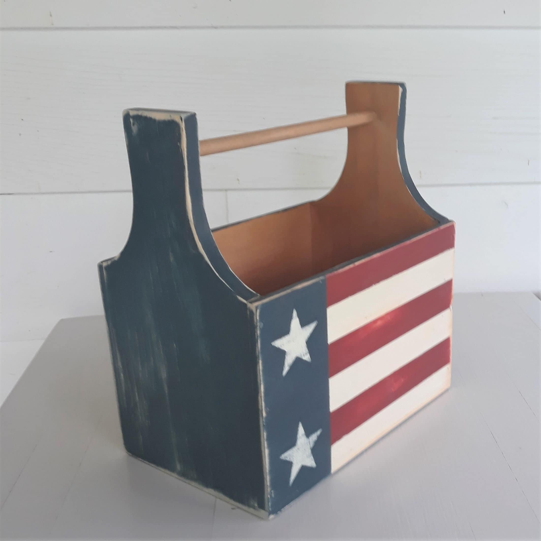 Vintage Wood Storage Box With Handle - Farmhouse / Patriotic ...