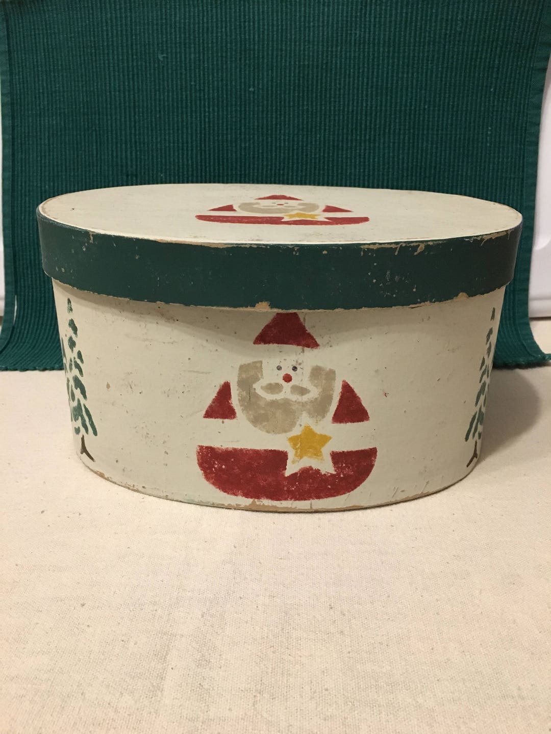 Vintage Christmas Paper Mache Oval Box With Santa Stencil (44) - Etsy