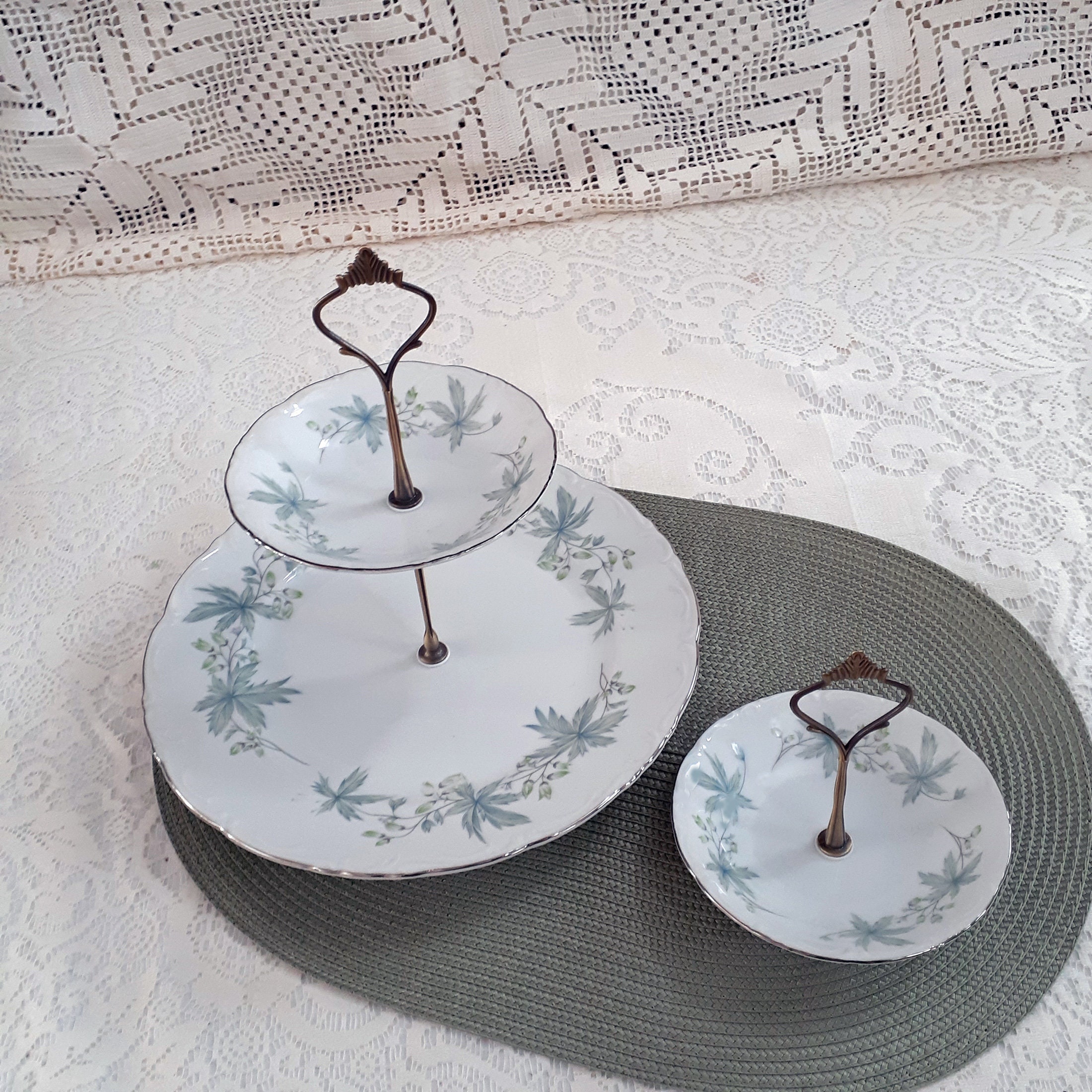 Vintage Meito China Chantilly Pattern 2-tier White With Green Flowers ...