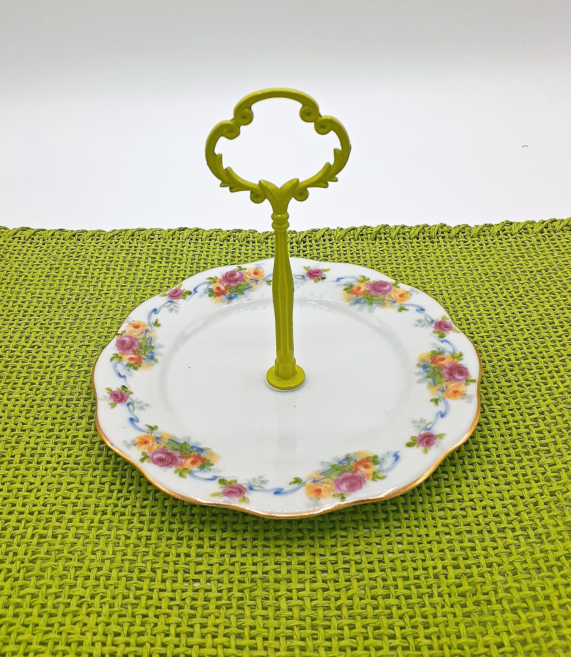 Vintage Small Tidbit Plate White With Colorful Flowers and Gold Edge by ...