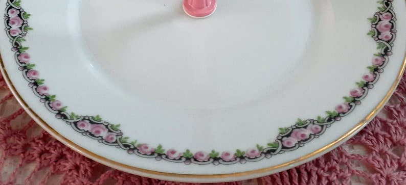 Vintage Small Tidbit Plate White With Black and Rose Pink Pattern 563 ...