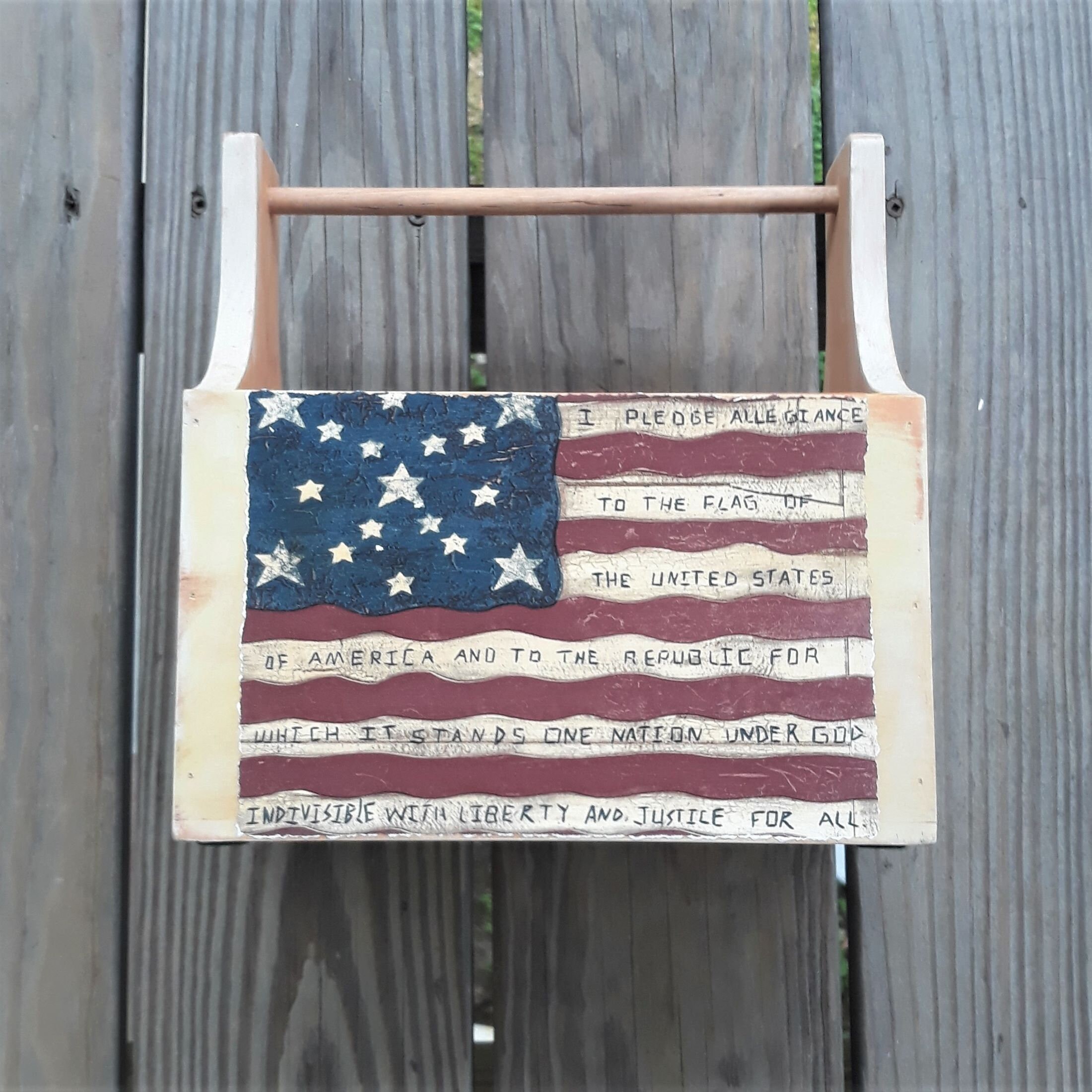 Vintage Wood Storage Box With Handle - Farmhouse / Patriotic ...