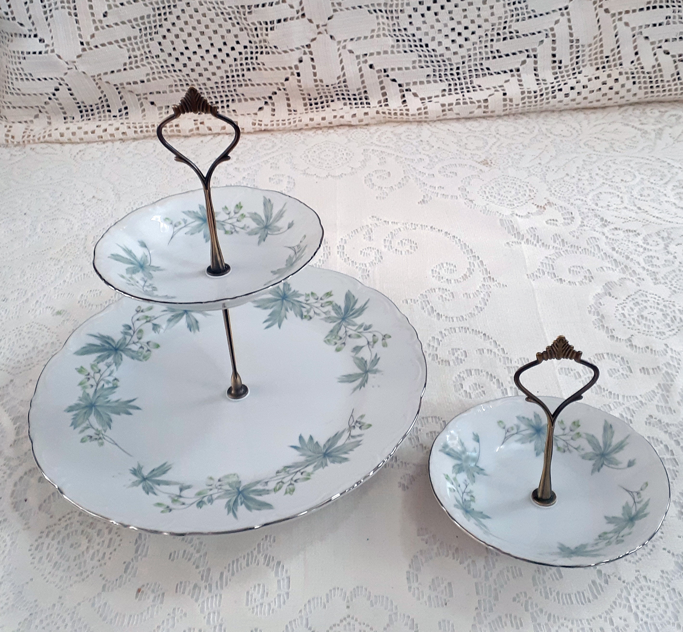 Vintage Meito China Chantilly Pattern 2-tier White With Green Flowers ...