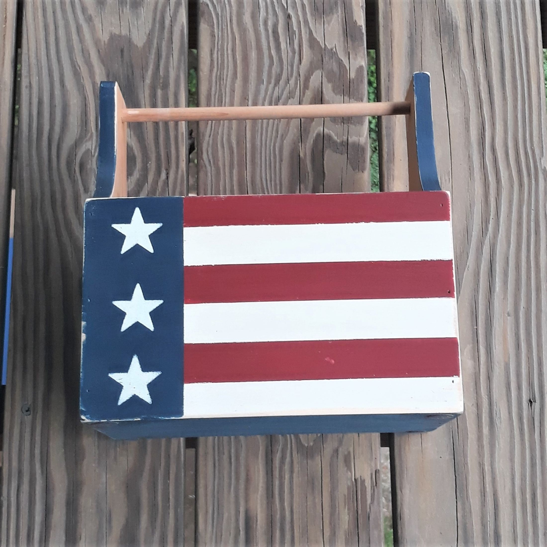 Vintage Wood Storage Box With Handle - Farmhouse / Patriotic ...