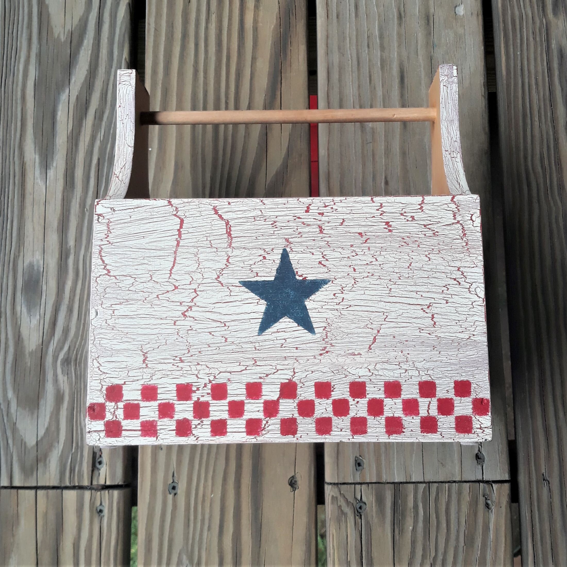 Vintage Wood Storage Box With Handle - Farmhouse / Patriotic ...
