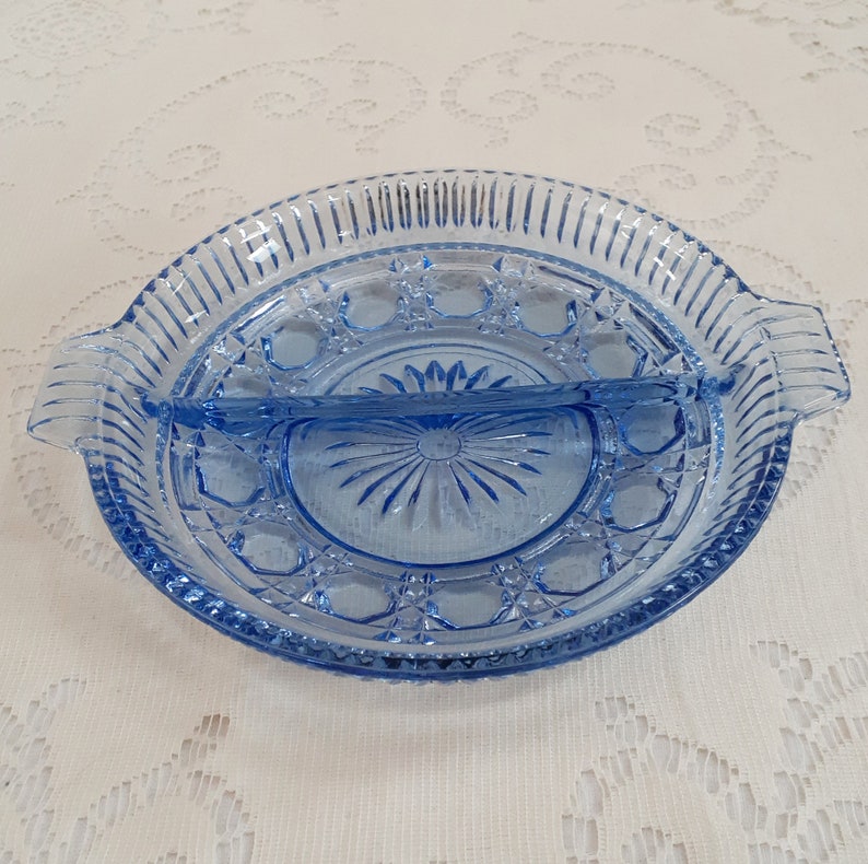 Vintage Blue Indiana Glass Windsor Divided Relish / Candy Dish Circa ...