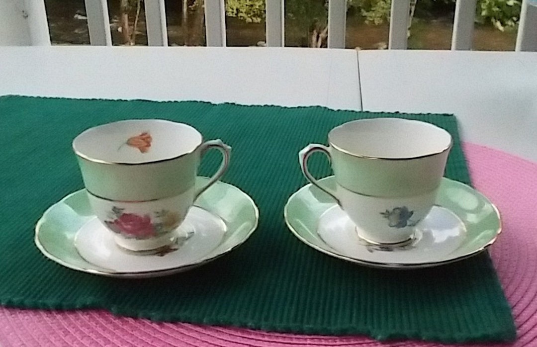 Tea Cups and Saucer Sets New Chelsea Staffs Demitasse Set Green Edge ...