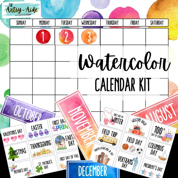 Watercolor Calendar - Etsy