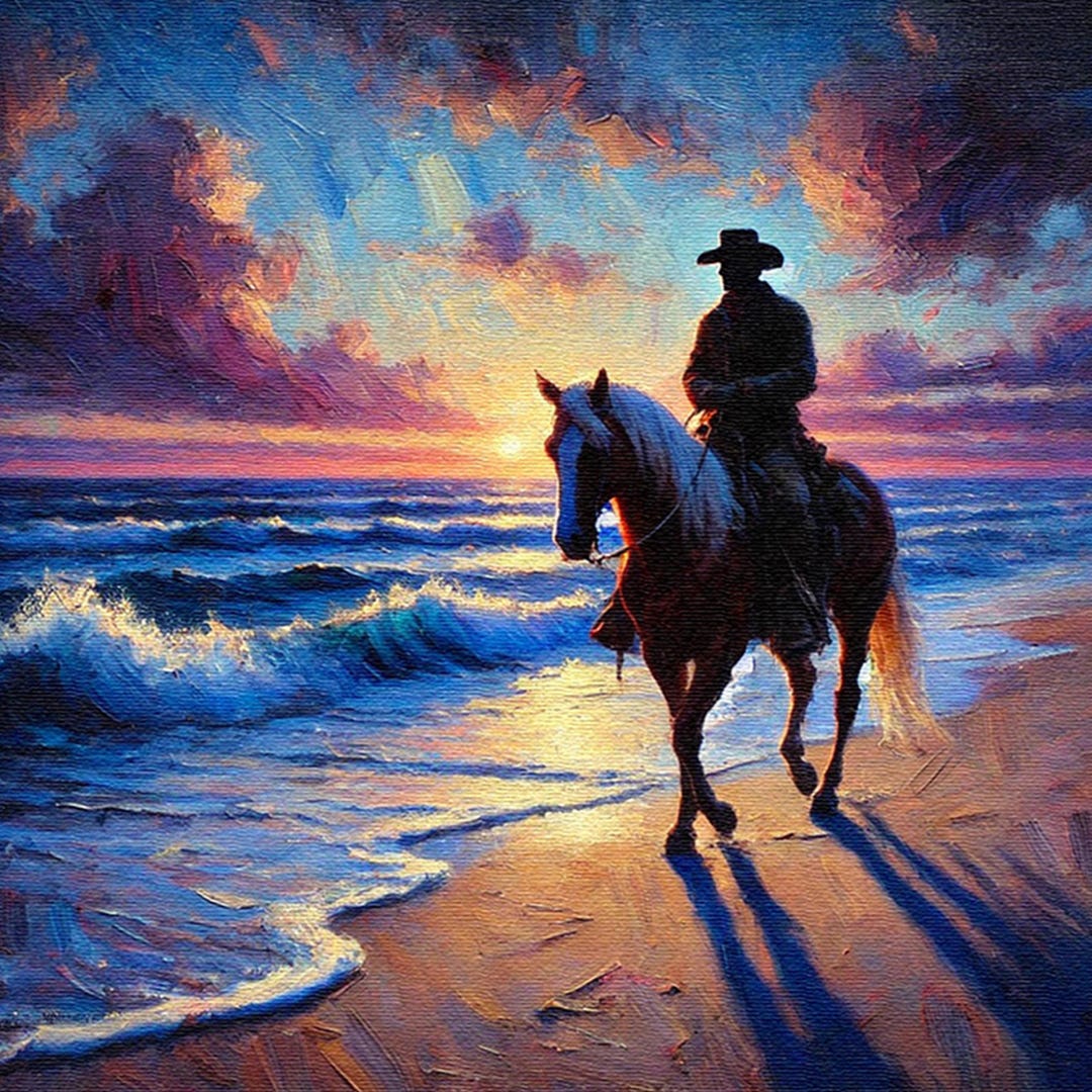Twilight Ride - Western Cowboy Beach Sunset Wall Art/digital Download ...