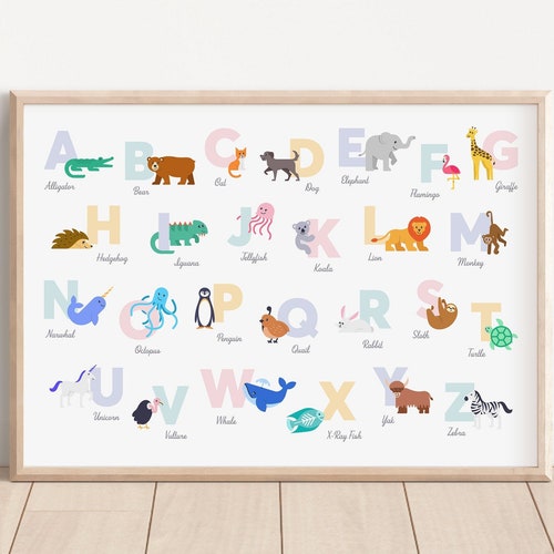 Animal Alphabet Poster Educational Poster Alphabet Wall Art - Etsy