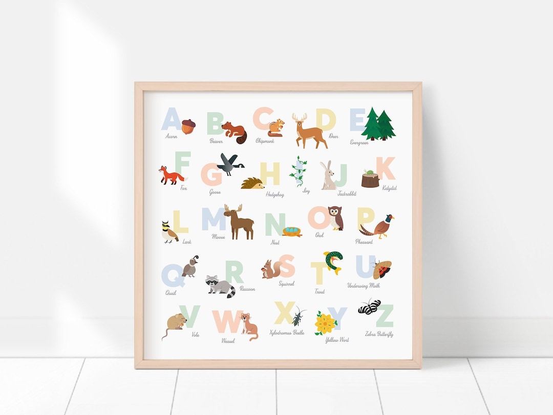 Woodland Animal Alphabet Square / Nursery Decor / Hunter Baby ...