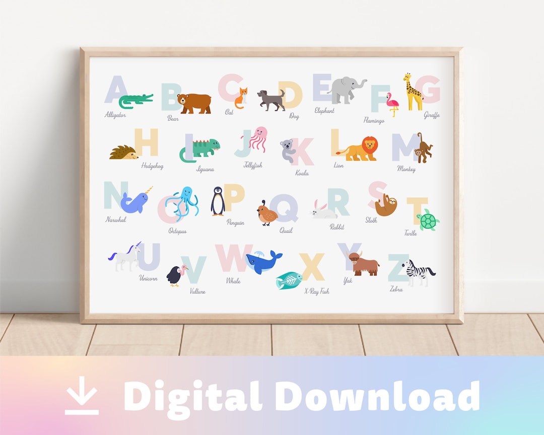 Digital Download Animal Alphabet / Nursery Decor / Playroom Wall Art ...