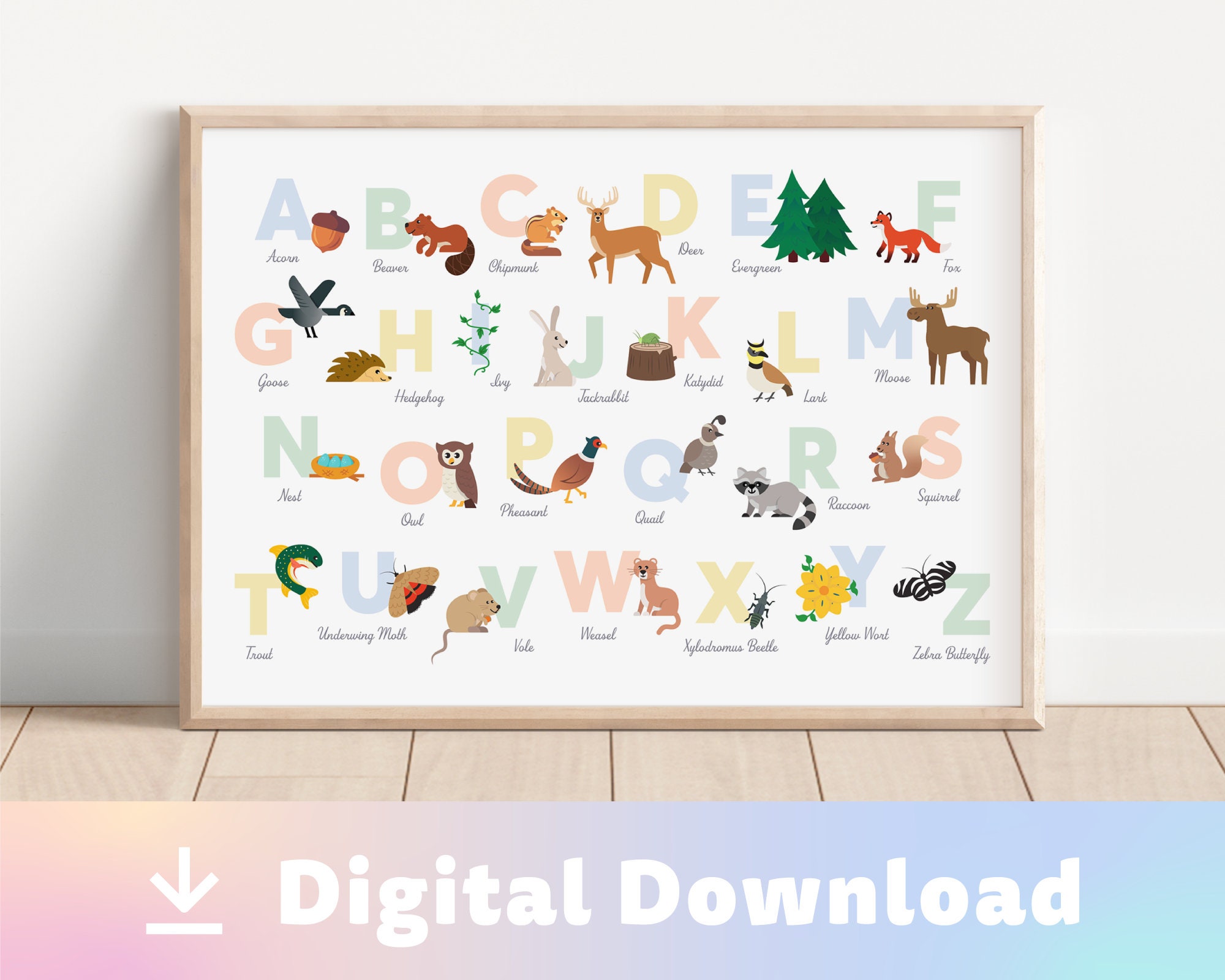 Digital Download Woodland Animal Alphabet / Nursery Decor / - Etsy UK
