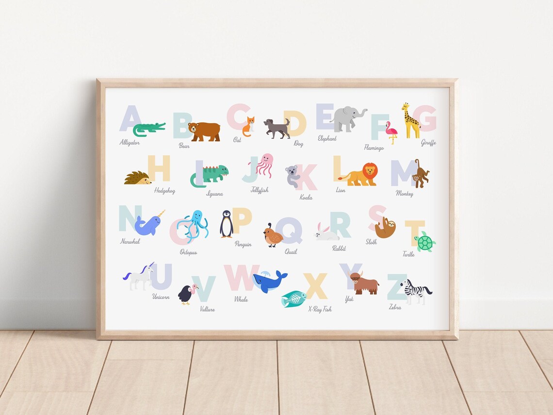 Animal Alphabet / Nursery Decor / Playroom Wall Art / Baby | Etsy