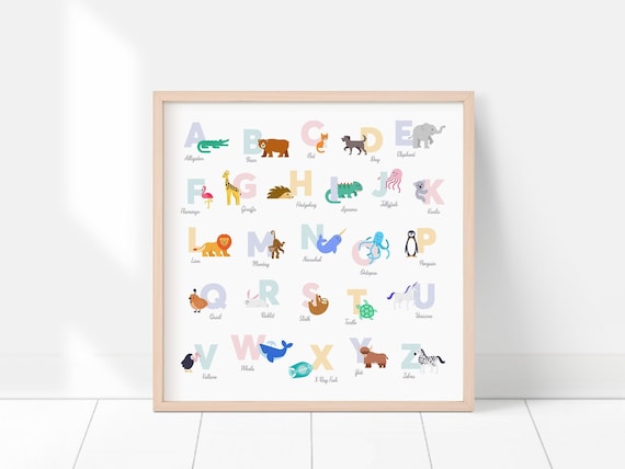 Animal Alphabet Square / Nursery Decor / Playroom Wall Art / | Etsy