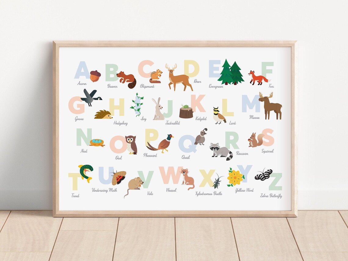 Woodland Animal Alphabet / Nursery Decor / Hunter Baby / | Etsy