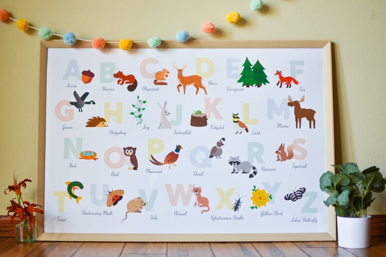 Woodland Animal Alphabet / Nursery Decor / Hunter Baby / | Etsy