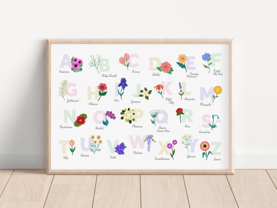 Flower Alphabet / Nursery Decor / Playroom Wall Art / Baby - Etsy