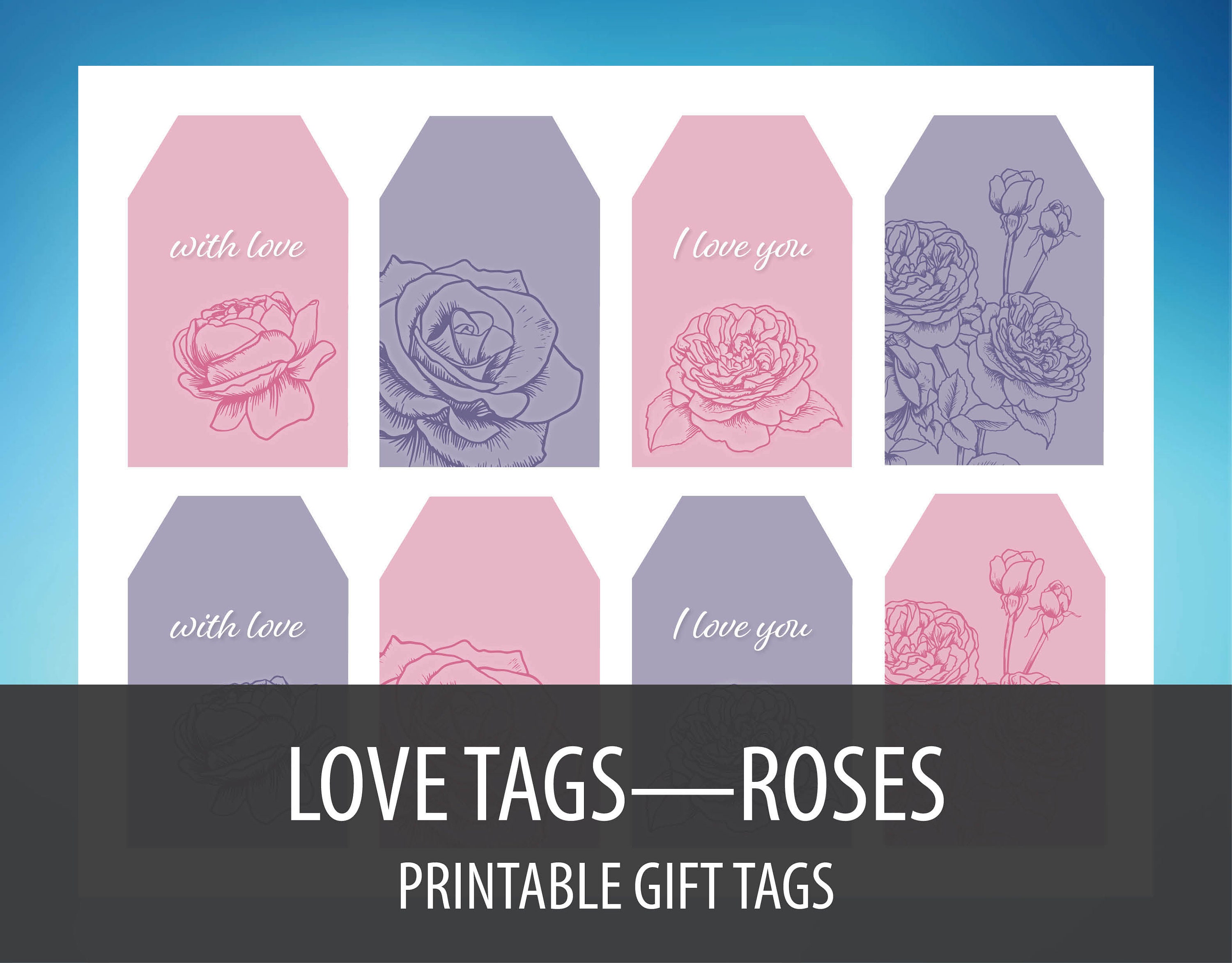 Printable Gift Tags: Romantic Roses Gift Tags Holiday | Etsy