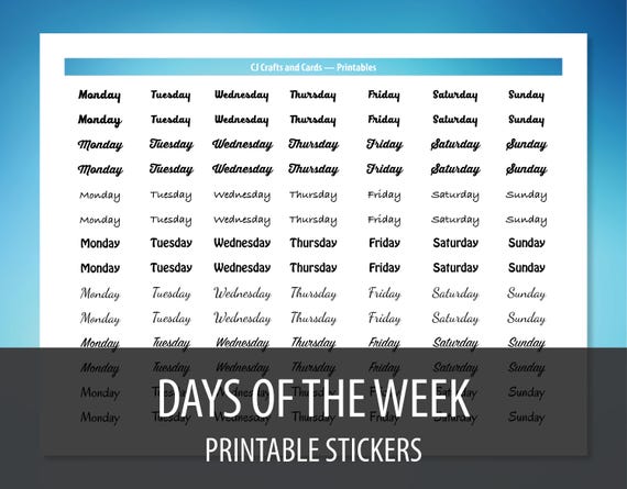 Printable Journal Stickers: Days of the Week Bullet Journal | Etsy