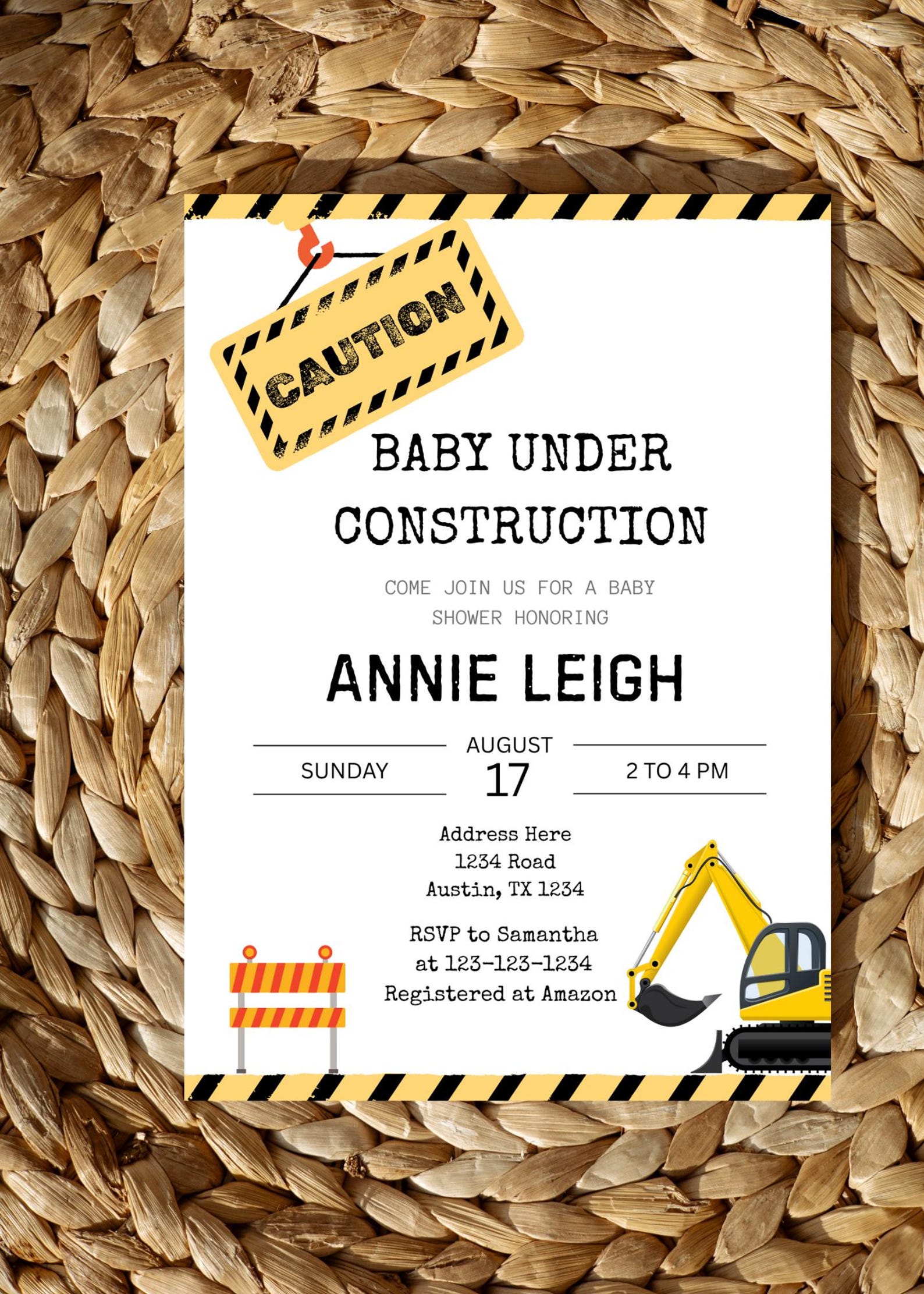 Editable Construction Theme Baby Shower | Construction| Digital ...
