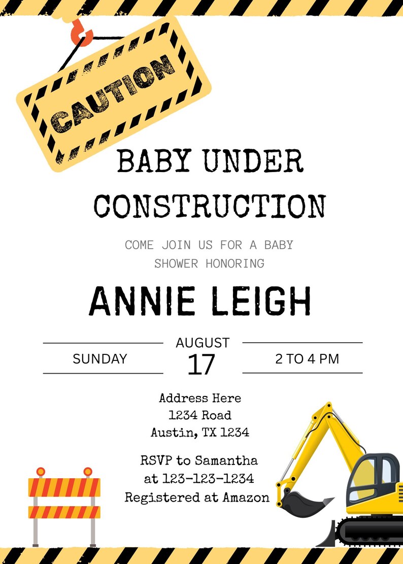 Editable Construction Theme Baby Shower | Construction| Digital ...