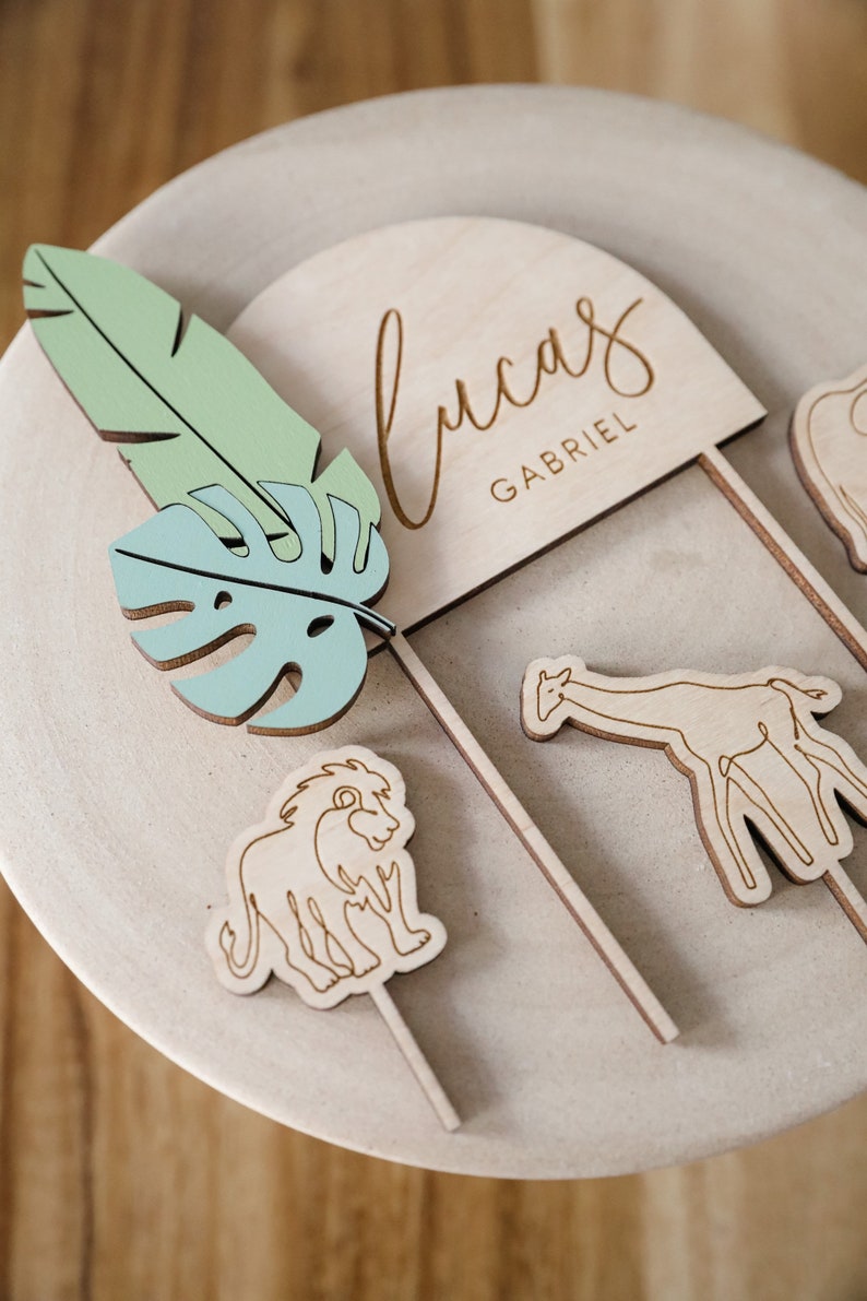 Safari Theme Customized Safari Cake Topper Engraved Cake | Etsy