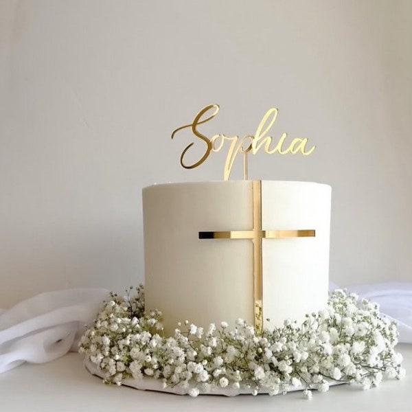 Christening Cake Topper - Name Cake Topper With Separate Cross Cake ...