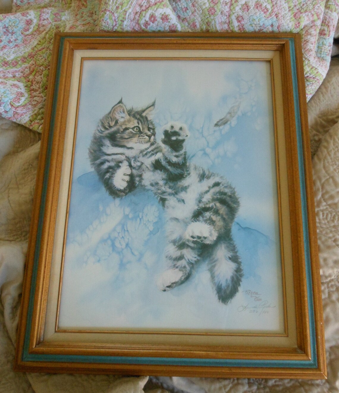 Kitten With Feather Linda Picken Signed Art Print Dated 1984 - Etsy