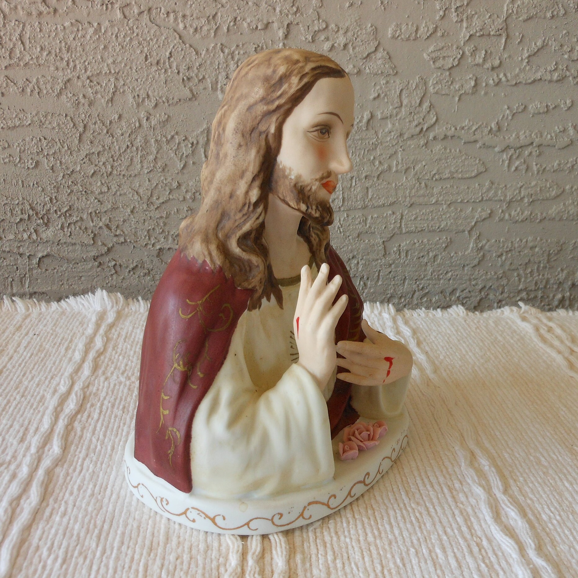 SACRED HEART JESUS Lefton Japan Stigmata Figurine Statue Hand Painted ...