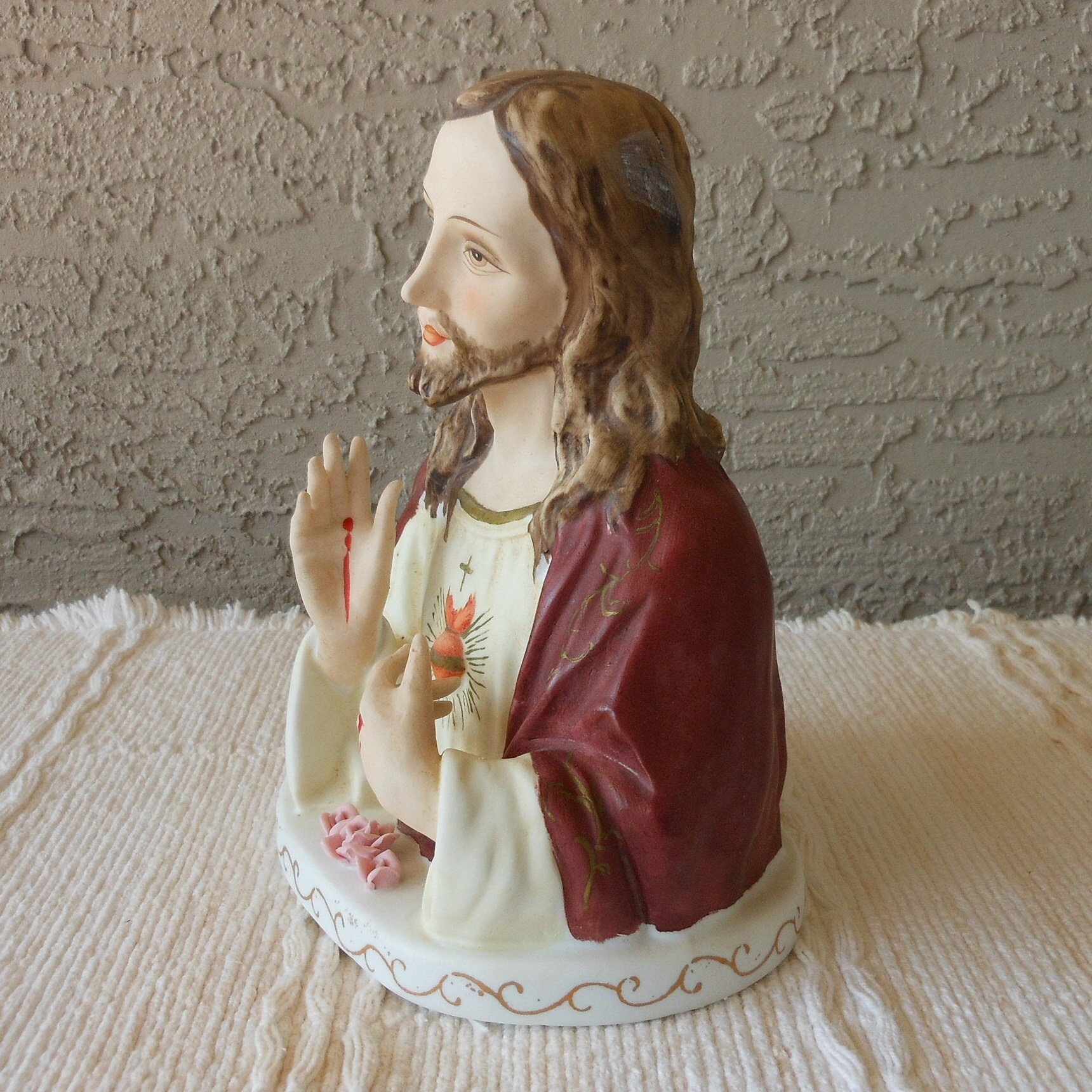 SACRED HEART JESUS Lefton Japan Stigmata Figurine Statue Hand Painted ...