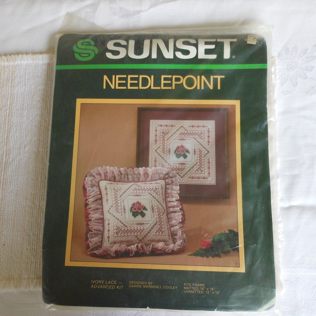 Sunset 6316 Vintage Needlepoint Kit Blooming IVORY LACE Pillow or ...