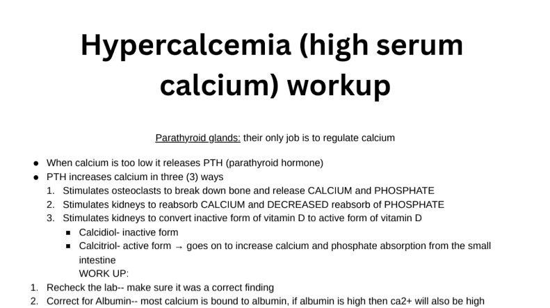 Primary Care Resource/cheat Sheet Hypercalcemia Work up for Nurses, Nps ...