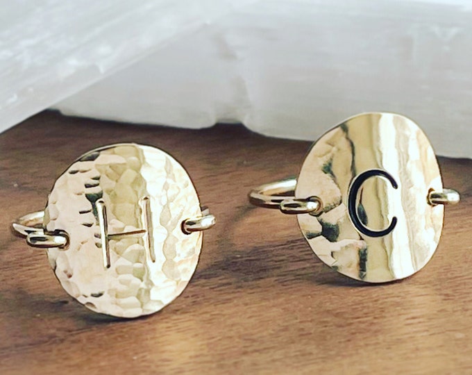 Sterling Silver Initial Ring Stamped Monogram Jewelry, Engraved Ring, Personalized Ring, Name ...