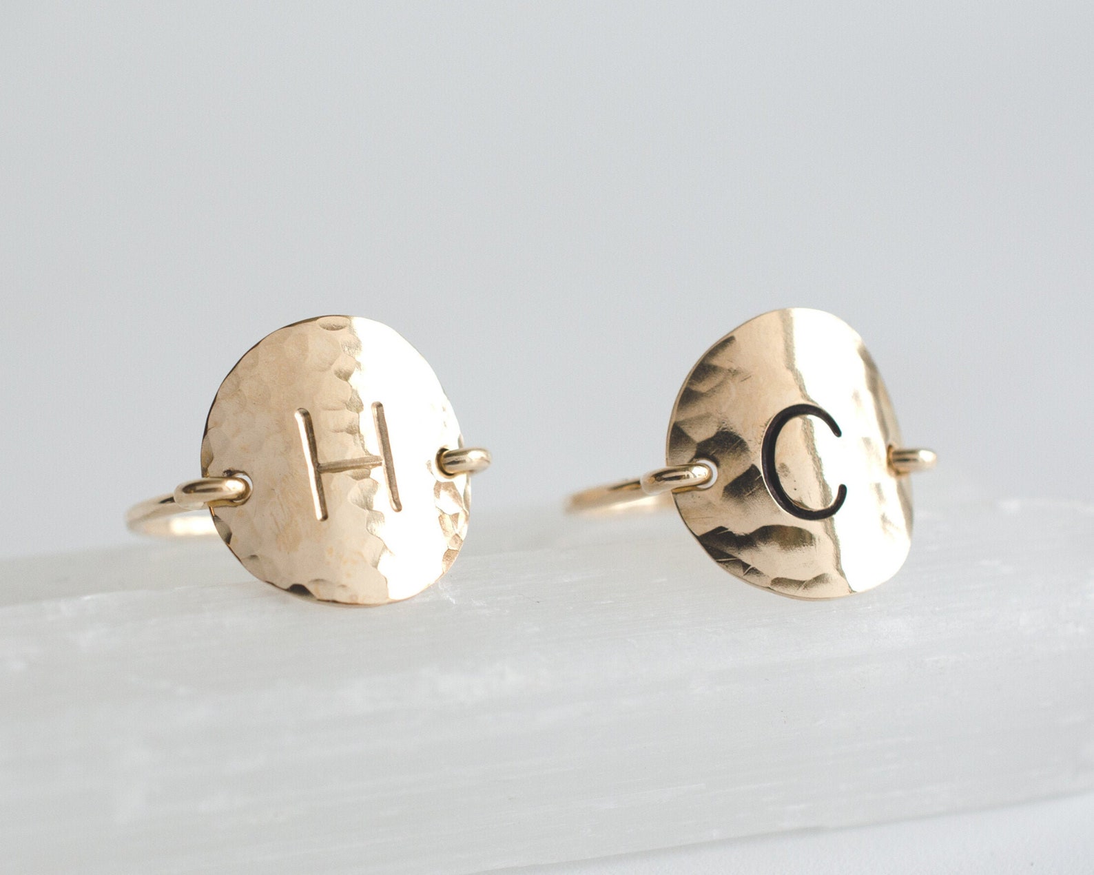 14K Gold Filled Initial Disc Ring Disc Ring Personalized - Etsy