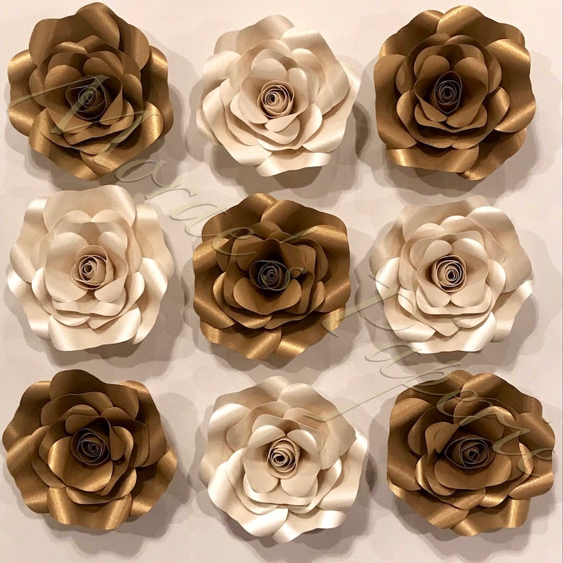 5 or 10 Pc Champagne and Gold Mini Rose Paper Flower Set - Etsy