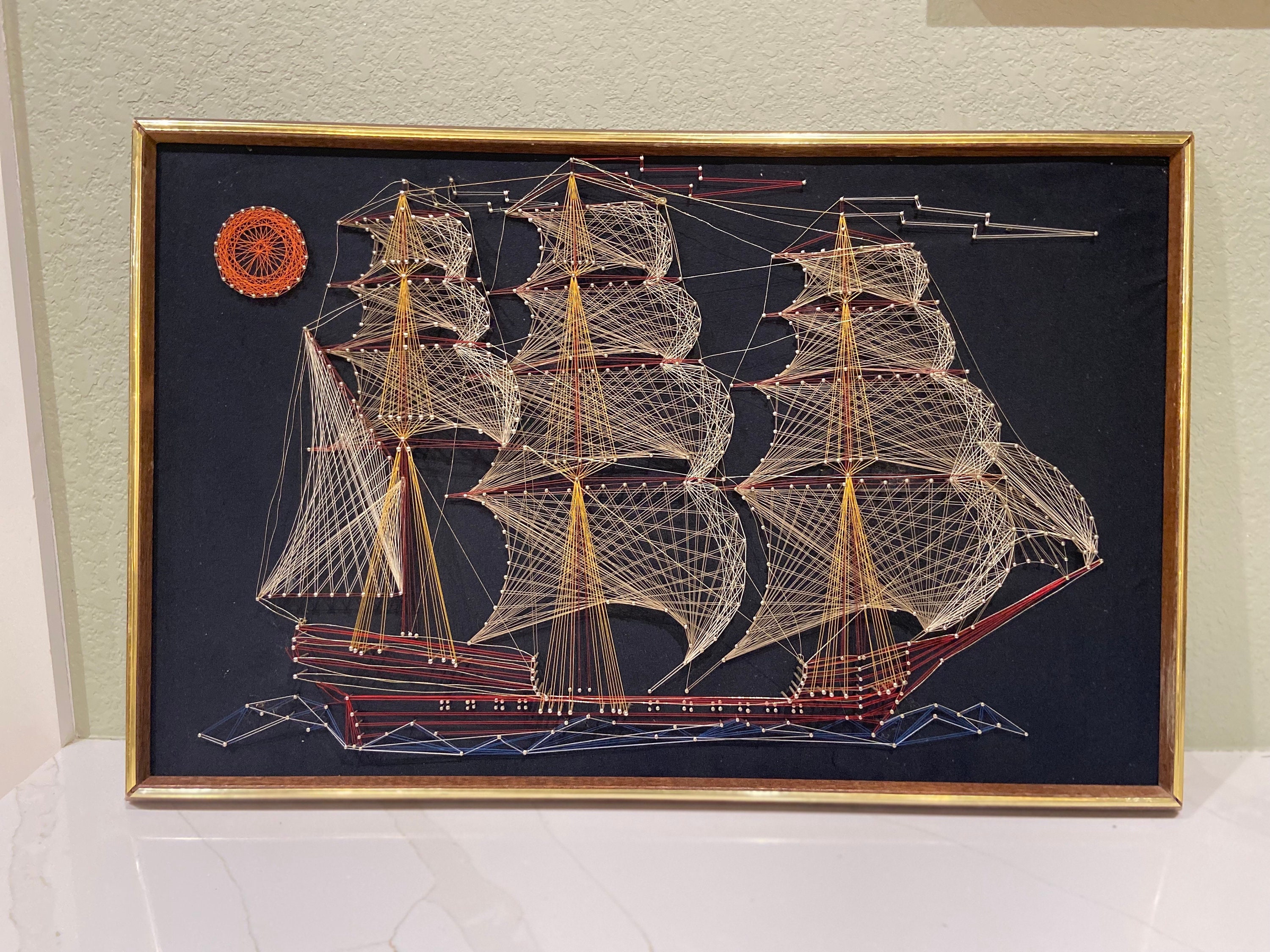 Vintage String Art Clipper Ship Wall Hanging Large - Etsy