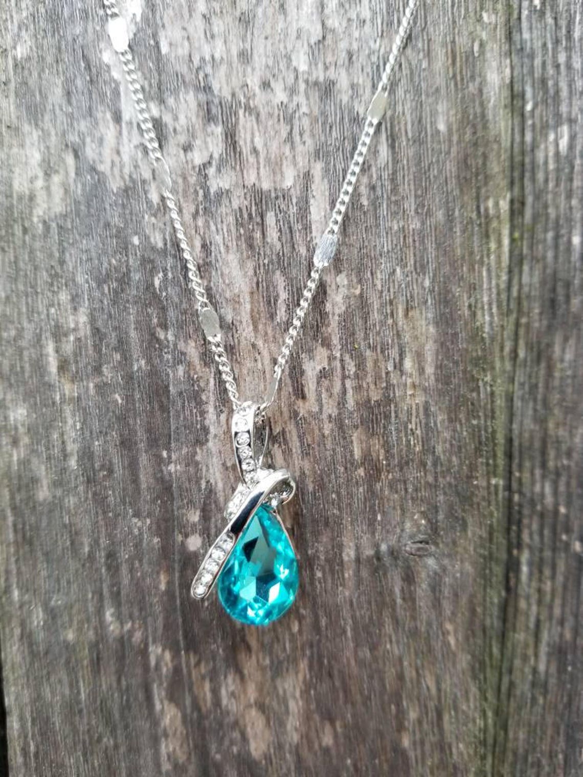 Light Blue Teardrop Blue Rhinestone Light Blue Bridesmaid Necklace ...