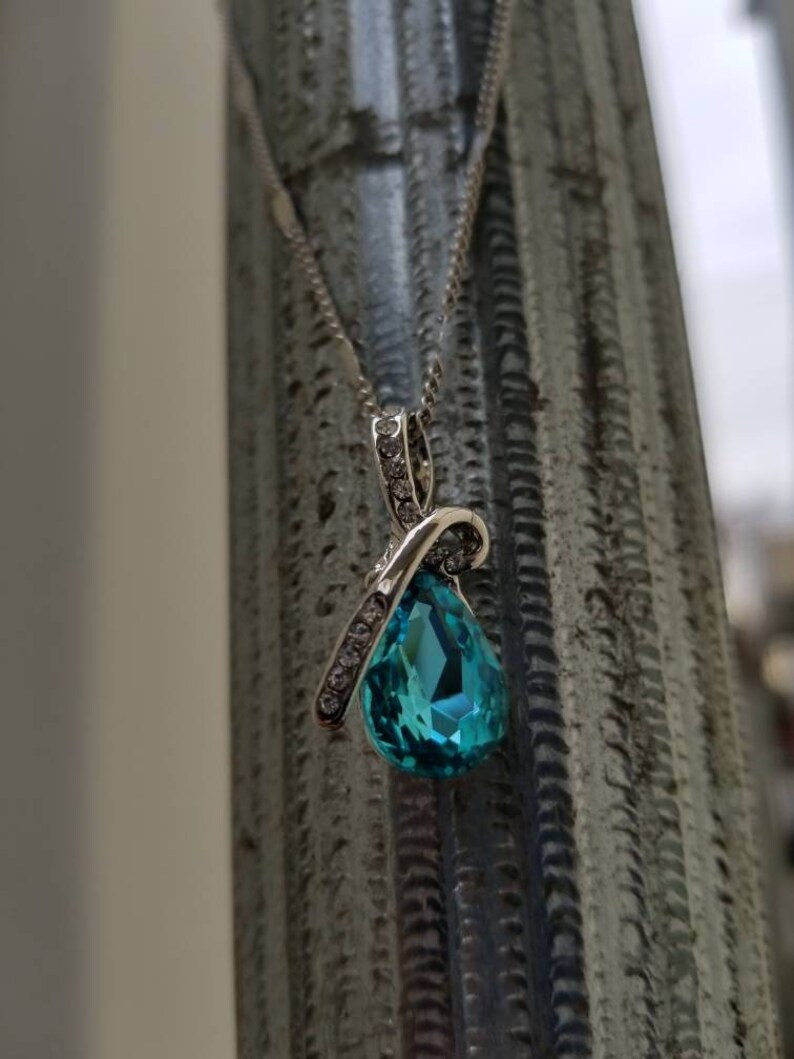 Light Blue Teardrop Blue Rhinestone Light Blue Bridesmaid Necklace ...